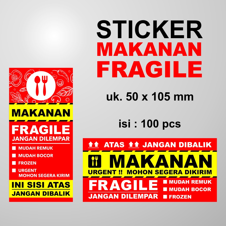 Jual STICKER PENGIRIMAN MAKANAN FRAGILE (100 pcs) uk. 5 x 10,2 cm ...