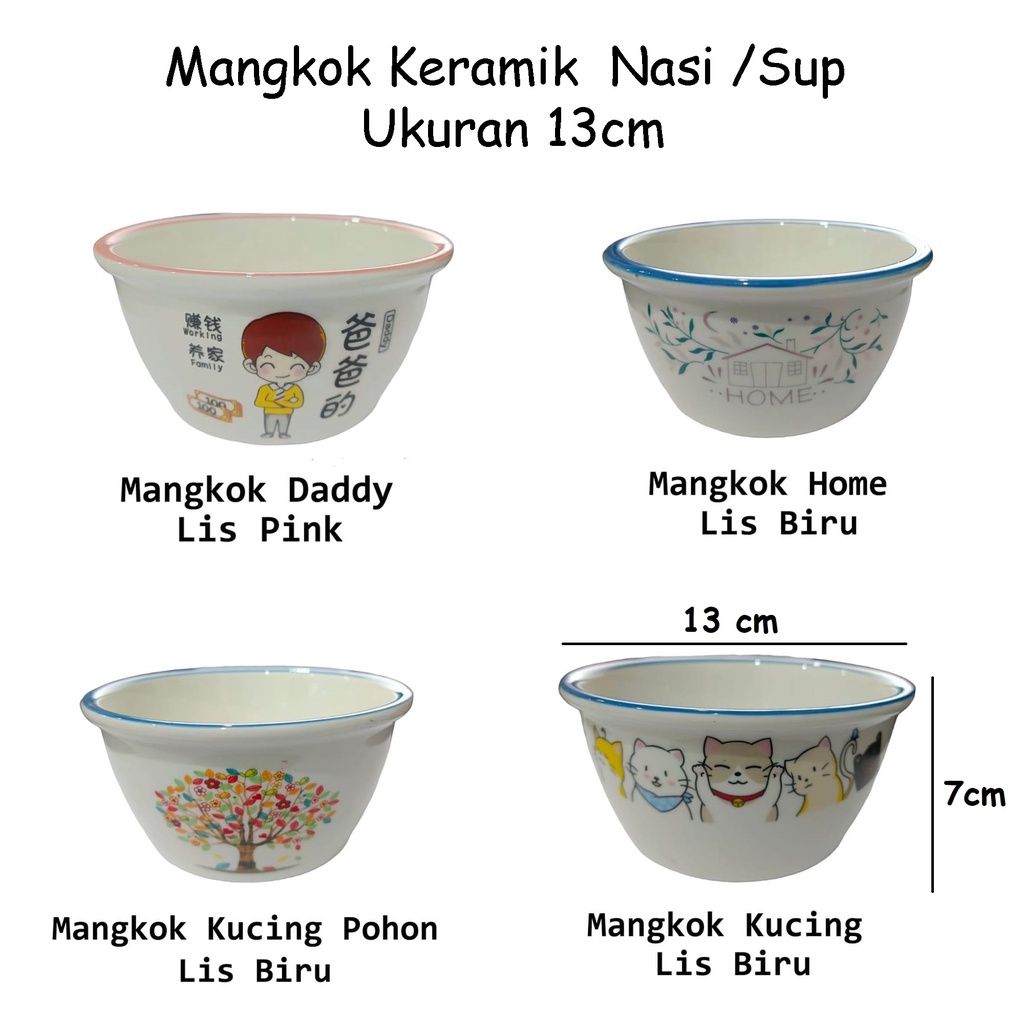 Jual Mangkok Nasi Keramik Mangkuk Sup Cartoon Lucu Ukuran 13cm | Shopee ...