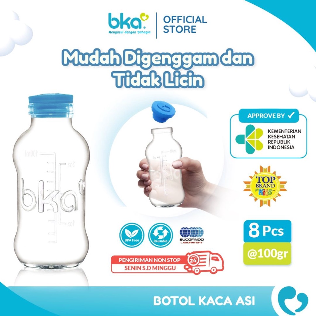 Jual BKA Botol Kaca Asi Tempat Simpan ASI 100 ml Isi 8 pcs - PROMO ...