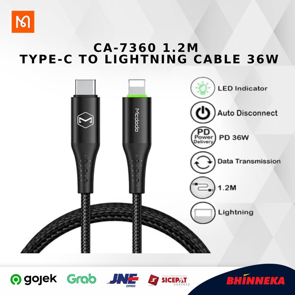 Jual MCDODO CA-7360 1.2M Type-C to Lightning Cable 36W | Shopee Indonesia