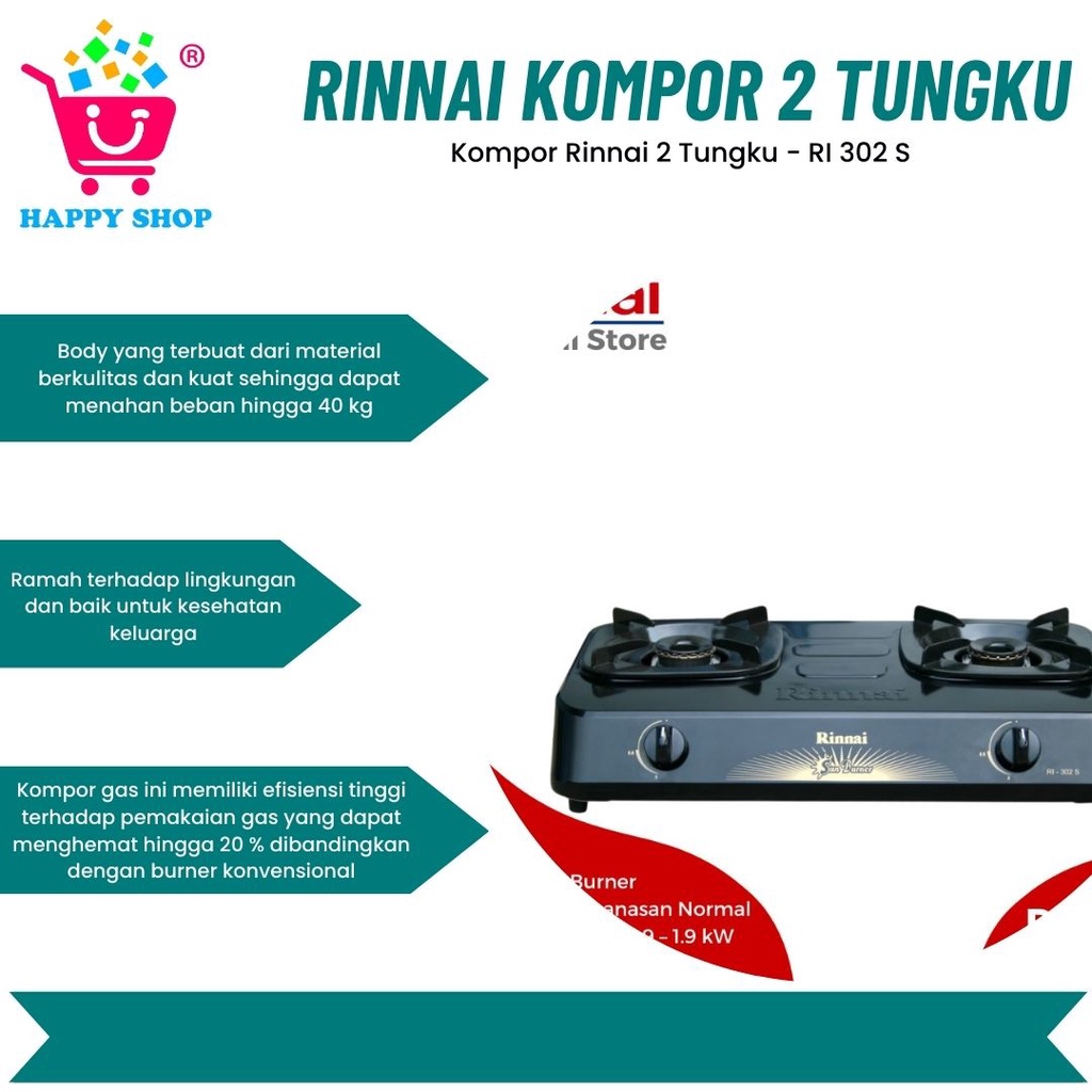 Jual Rinnai Kompor Gas 2 Tungku RI-302 S | Shopee Indonesia
