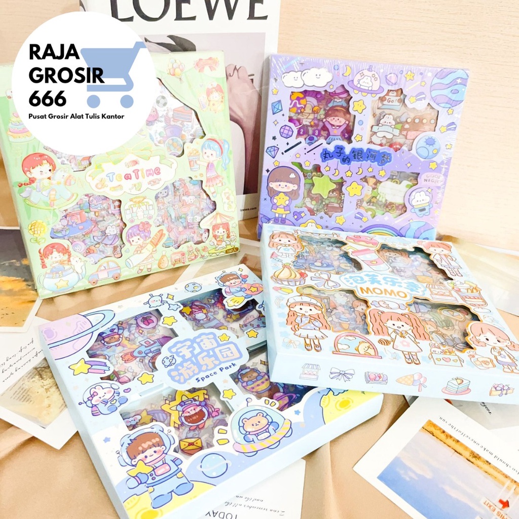 Jual Paket sticker box 400 lembar journaling journal sticker momo lucu ...