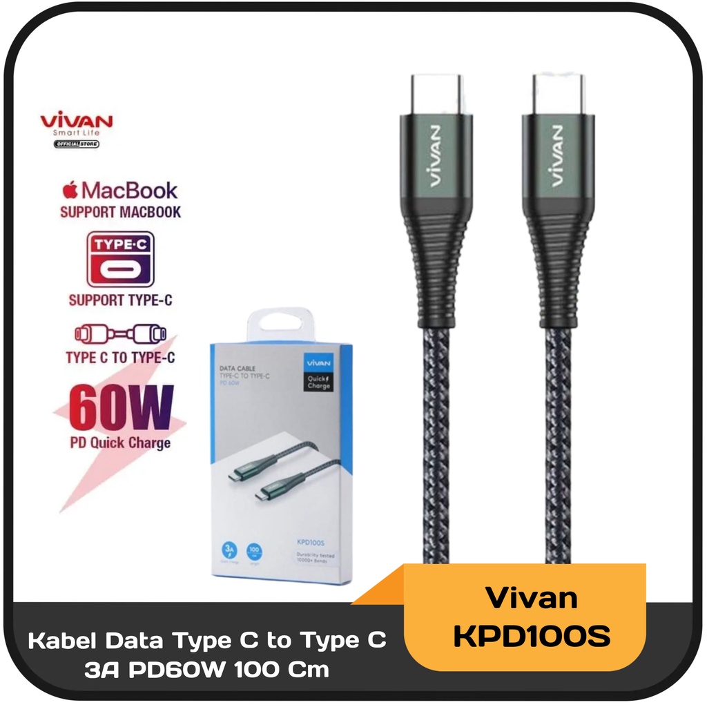 Jual Kabel Data Type C to Type C Vivan KPD100S PD 3A 60W Quick Charge ...