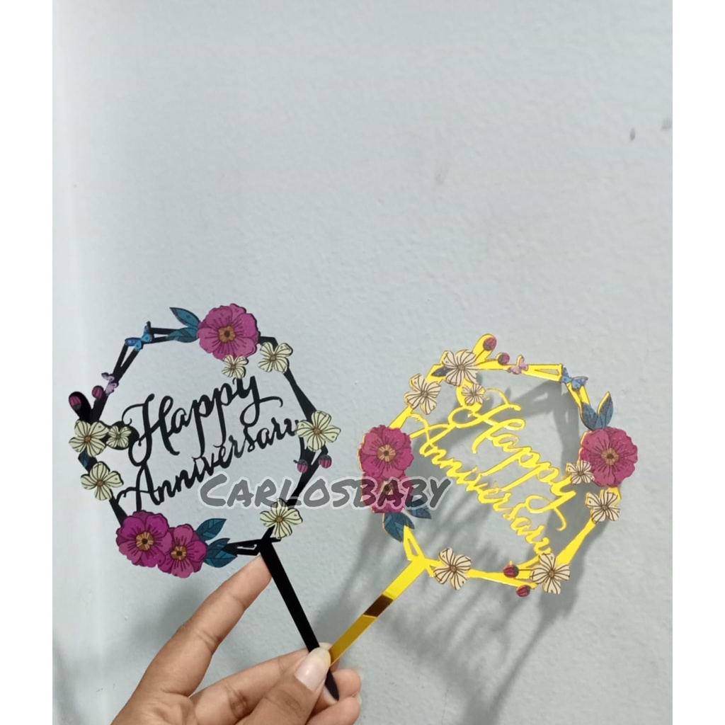 Jual Cake Topper akrilik desain Happy Anniversary Bunga | Shopee Indonesia