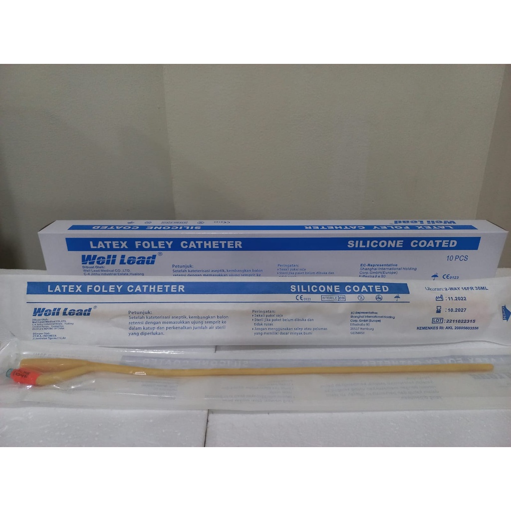 Jual FOLEY CATHETER LATEX WELL LEAD 2 WAY COATED 16FR SELANG CATHETER ...