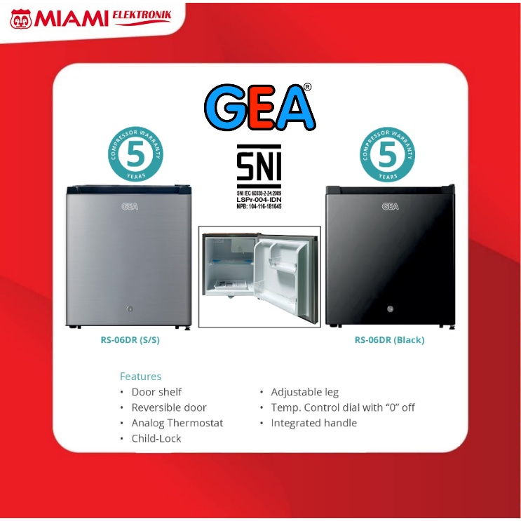 Jual Mini Bar Gea RS06DR BLACK / STAINLESS STEEL Kulkas Portable Gea RS ...