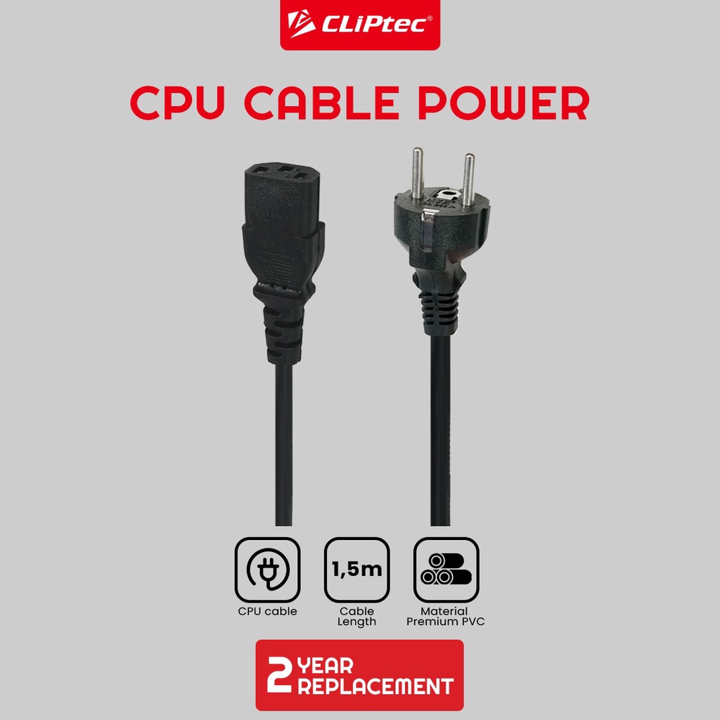 Jual Kabel Power CPU PC UPS Printer 1.5m CLIPtec Original | Shopee ...