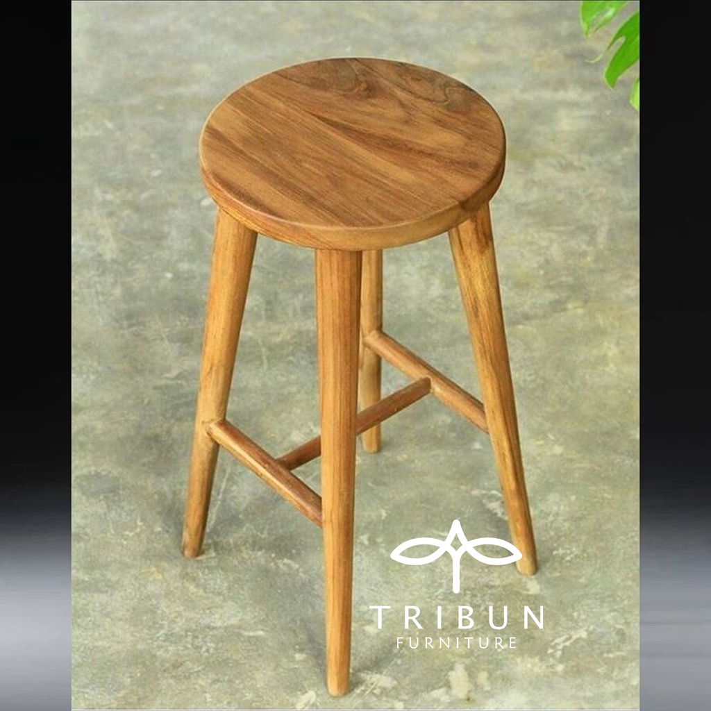Jual Kursi Bar Stool Tinggi Bulat Kayu Jati Solid | Shopee Indonesia