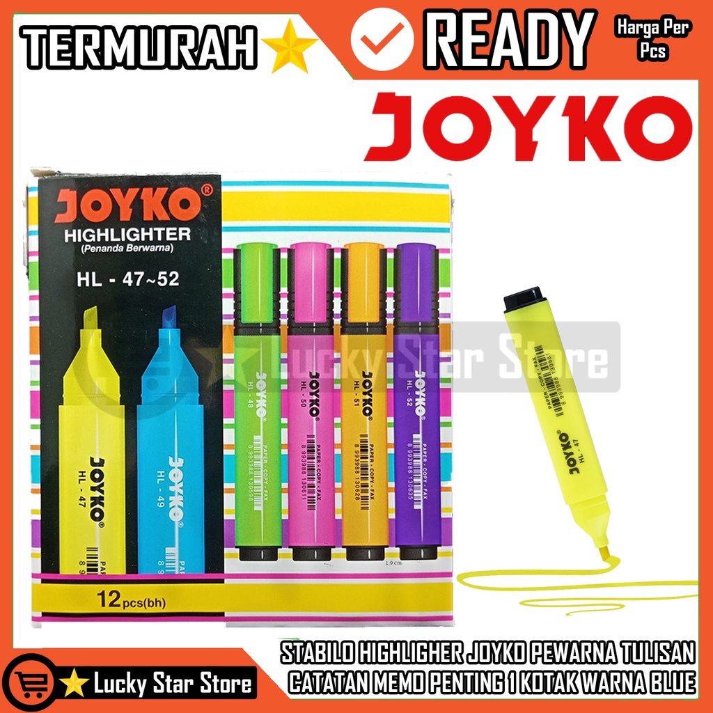 Jual JOYKO JOIKO HIGHLIGHTER STABILO HL-47 WARNA BLUE BIRU PENANDA ...