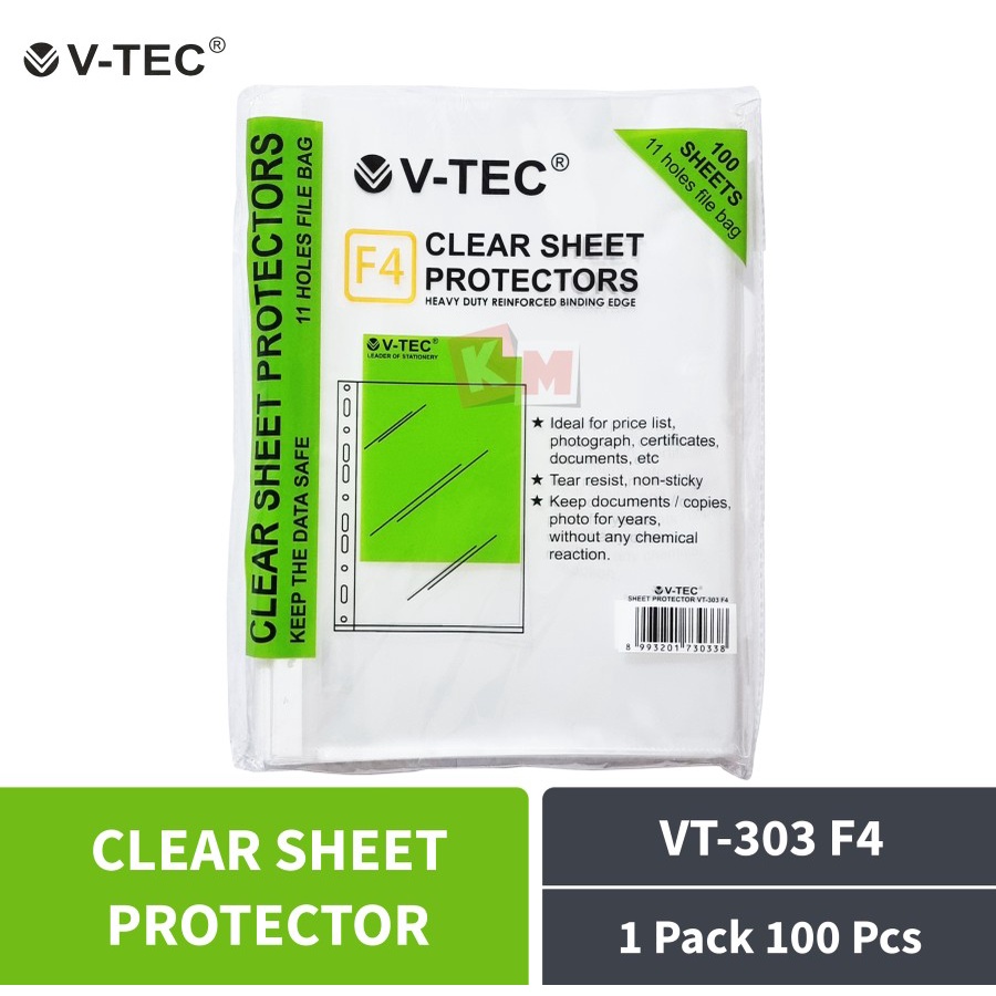 Jual Clear Sheet Protector PP Pocket V-TEC VT-303 F4 Folio 1 Pack 100 ...