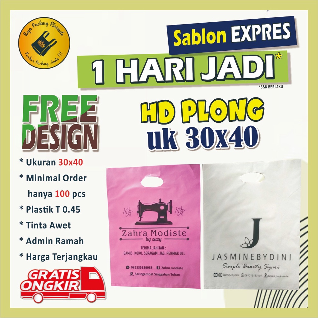 Jual PLASTIK SABLON Plong HD Uk 30x40 Free Desain Plastik Packing ...