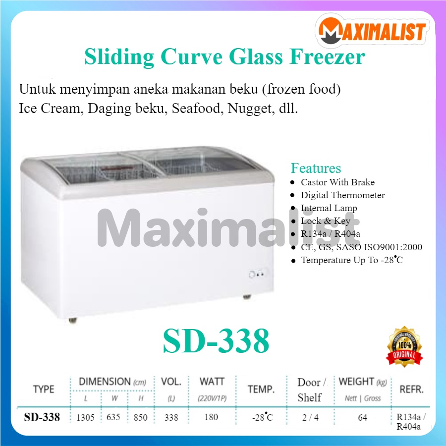 Jual SLIDING CURVE GLASS FREEZER 338 LITER SD-338 / Box Pembeku Makanan ...