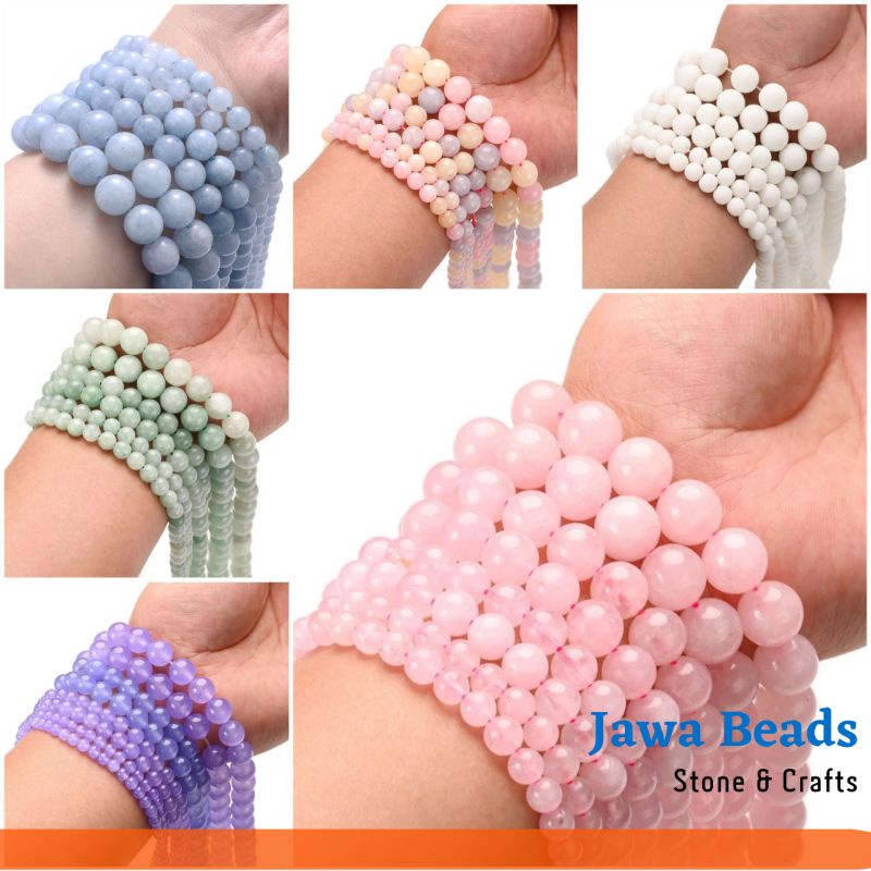Jual Manik Batu Agate Rose Quartz Aquamarine 4-12mm Bahan Gelang Craft ...