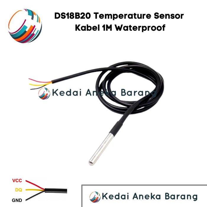 Jual DS18B20 18B20 Waterproof Temperature Sensor Suhu Probe Kabel 1M | Shopee Indonesia