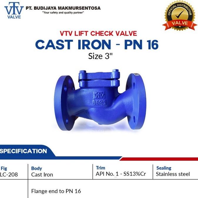 Jual Lift Check Valve Vtv Cast Iron - Pn16 Size 3 Inch | Shopee Indonesia