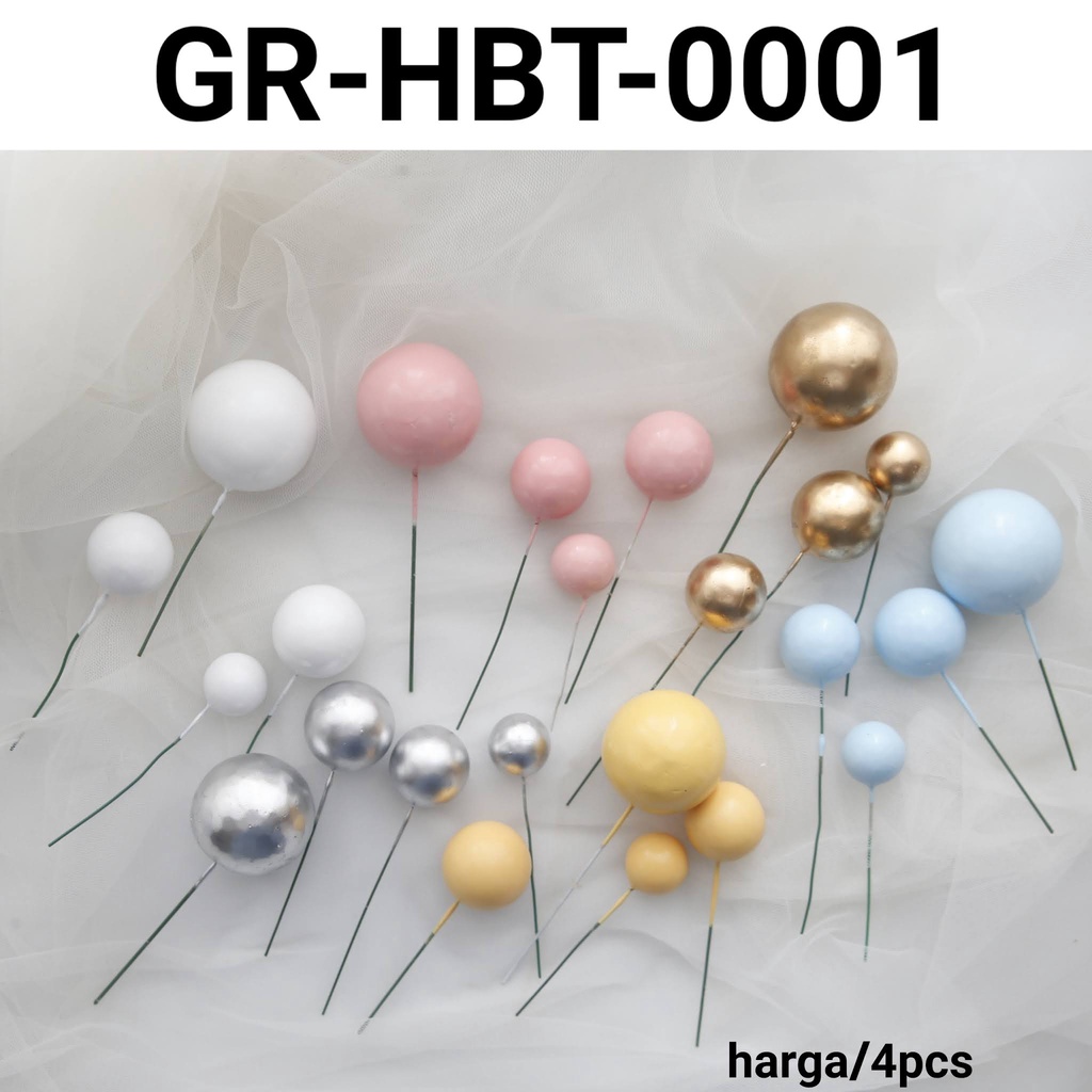 Jual GR-HBT-0001 Cake topper hiasan kue bola emas perak biru pink putih (mainan) | Shopee Indonesia