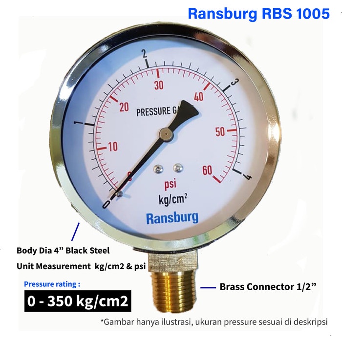 Jual PRESSURE GAUGE 0 - 350 KG/CM2 DIA 4" RANSBURG RBS 1005A ...