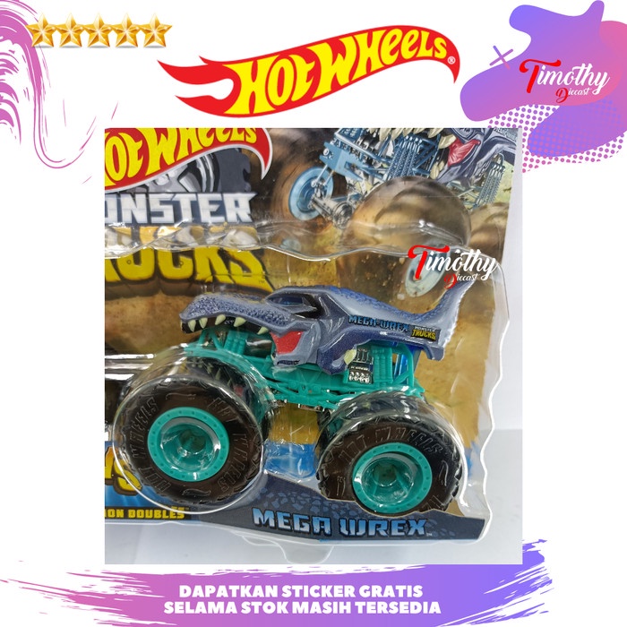Jual Must Have!! Hot Wheels Monster Trucks Truck Duo Motosaurus Vs Mega Wrex Dinosaurus Terbaru ...