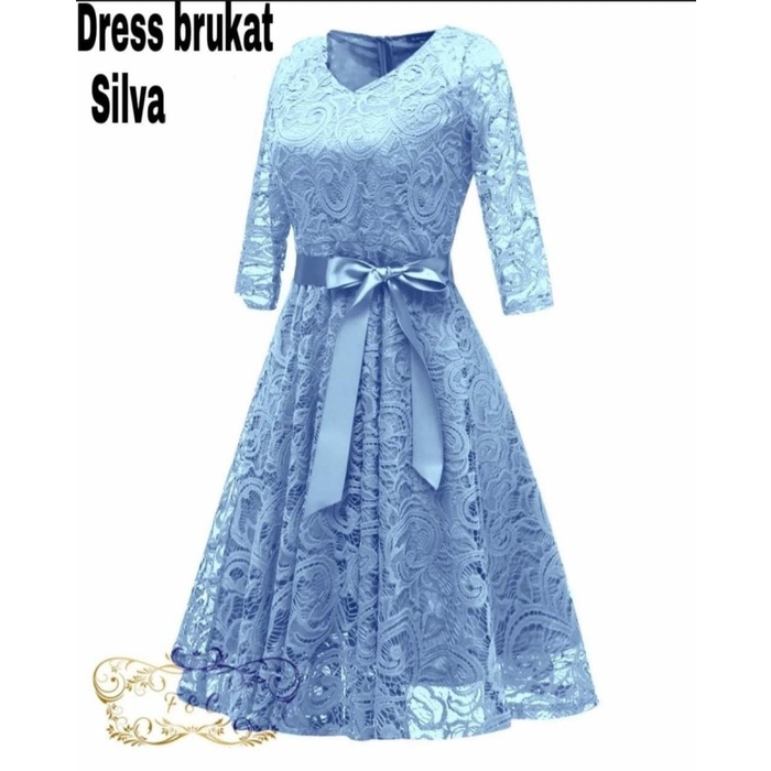 Jual Terusan Wanita Dress Midi Gaun Brukat Lapis Furing Free Obi Brokat ...