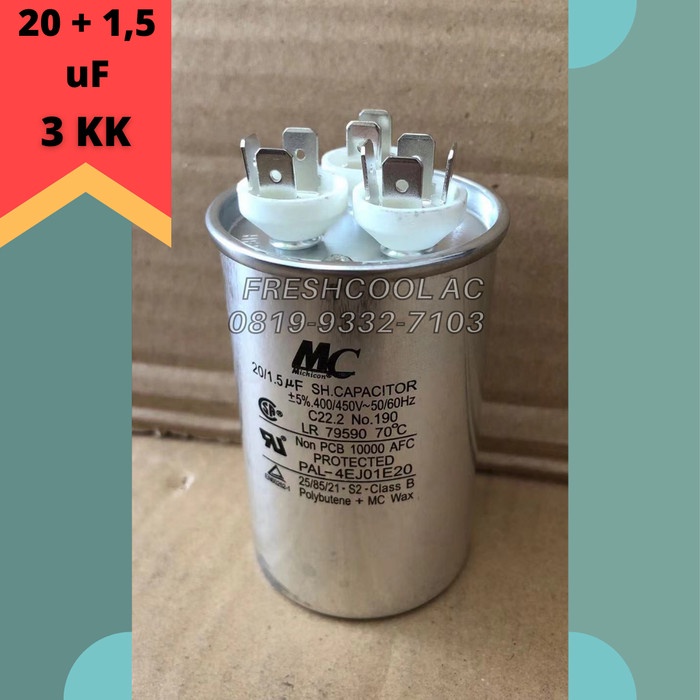 Jual KAPASITOR AC / CAPACITOR AC LG 3 KAKI 20/1,5 uF (MERK MC) 20/1,5 MIKRO | Shopee Indonesia