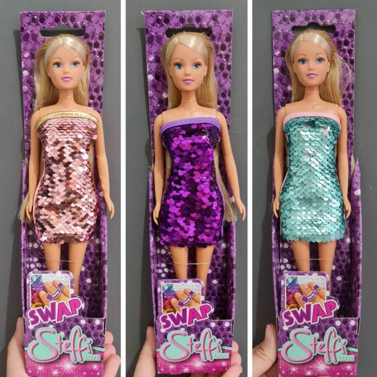 Jual Boneka Barbie Swap Steffi Love Flip Sequins Dress Original Simba ...