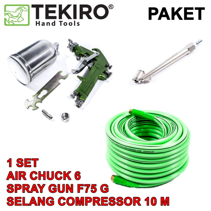 Jual Paket SET Air Spray Gun F75 G Selang Angin 10 M Bengkel Chuck 6in ...