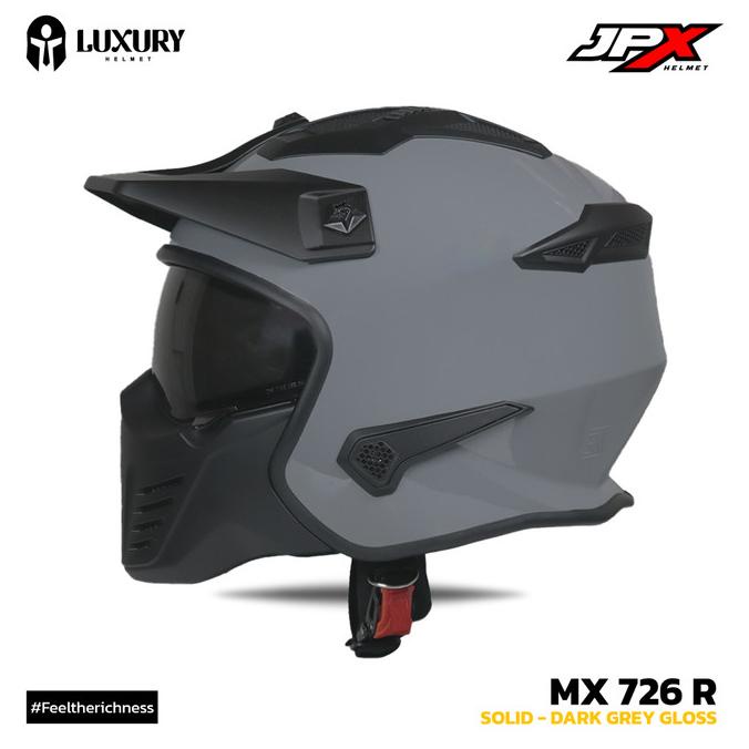 Jual Helm JPX MX 726-R - Solid New - Dark Grey Gloss/Black | Shopee Indonesia