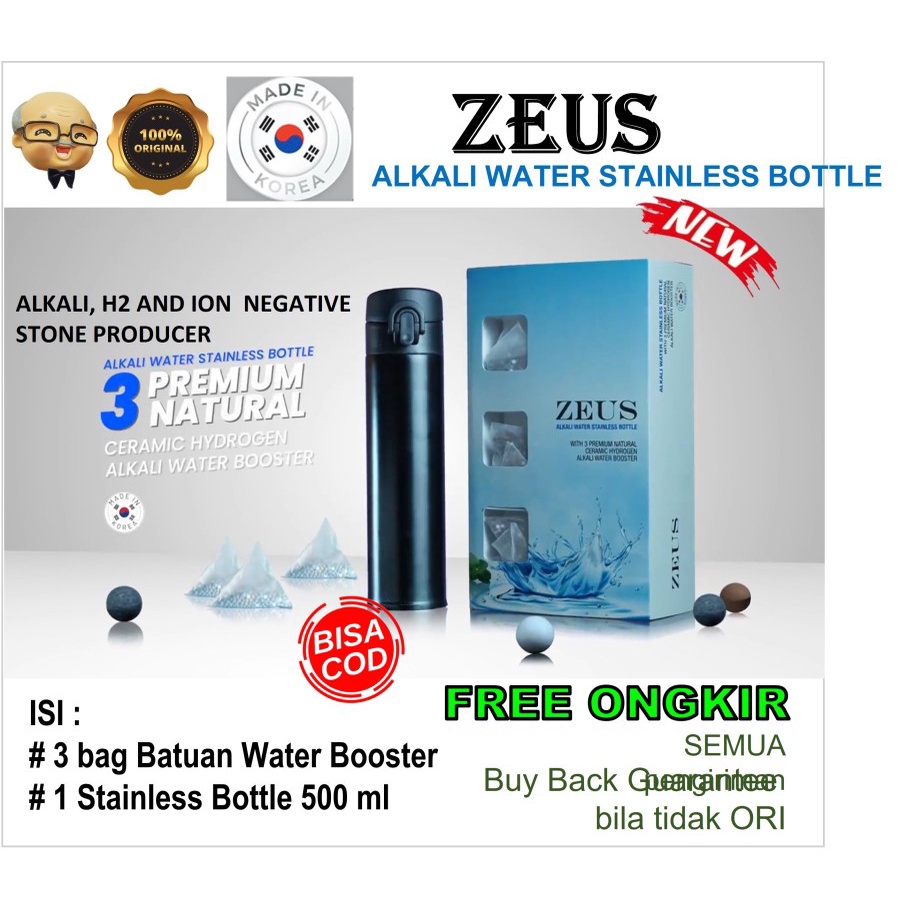 Jual Zeus Alkali Hydrogen Water isi 3 bag Batuan Alami Korea | Shopee ...