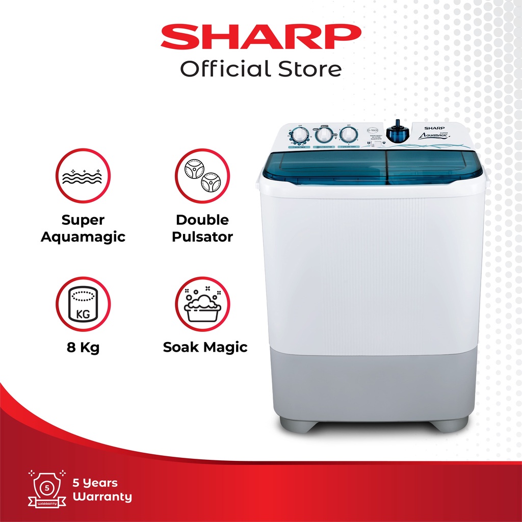 Jual Sharp Washing Machine - Twin Tube ES-T85CR 8Kg [Blue] | Shopee ...