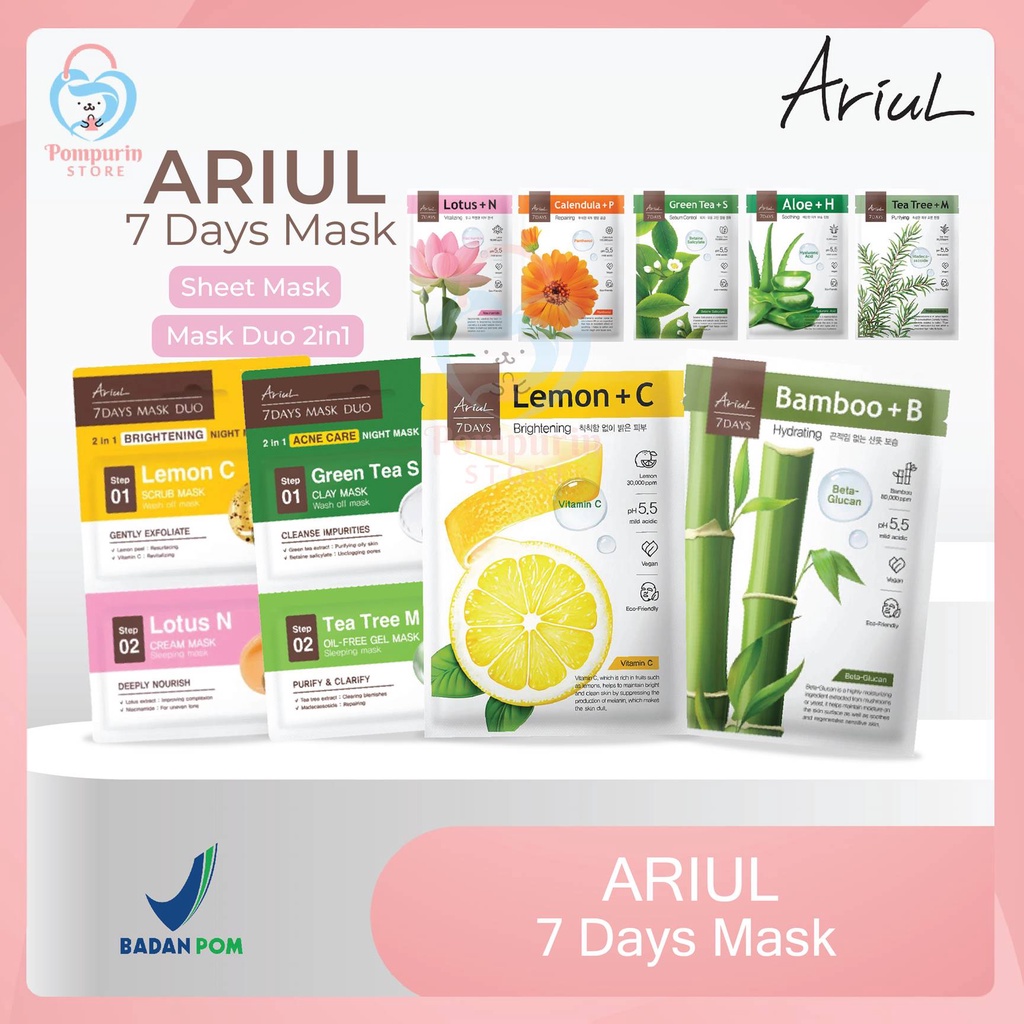 Jual [NEW] ARIUL 7 Days Sheet Mask 20gr / 7Days Mask Duo 2in1 ...