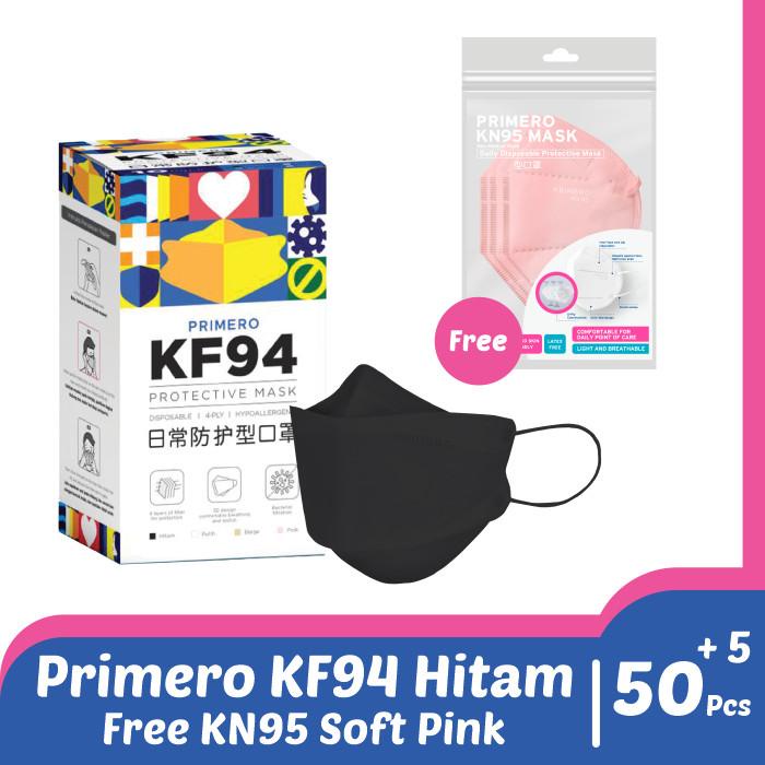 Jual Mask Primero Masker Kf94 4Ply Hitam - 1 Box Isi 50Pcs Free Kn95 Soft Pink | Shopee Indonesia