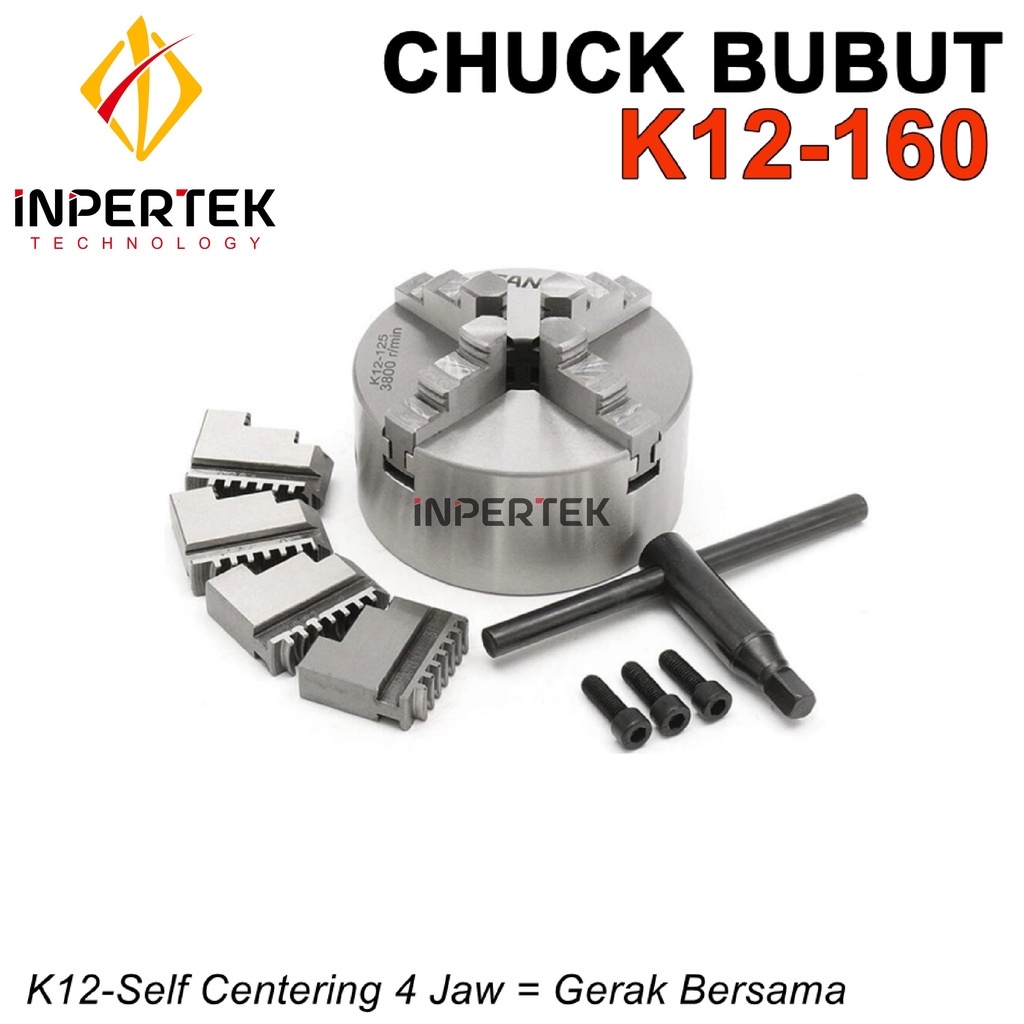Jual Chuck Bubut 6" 4 Jaw K12-160 Claw 6 Inchi Cekam Kaki 4 Self ...