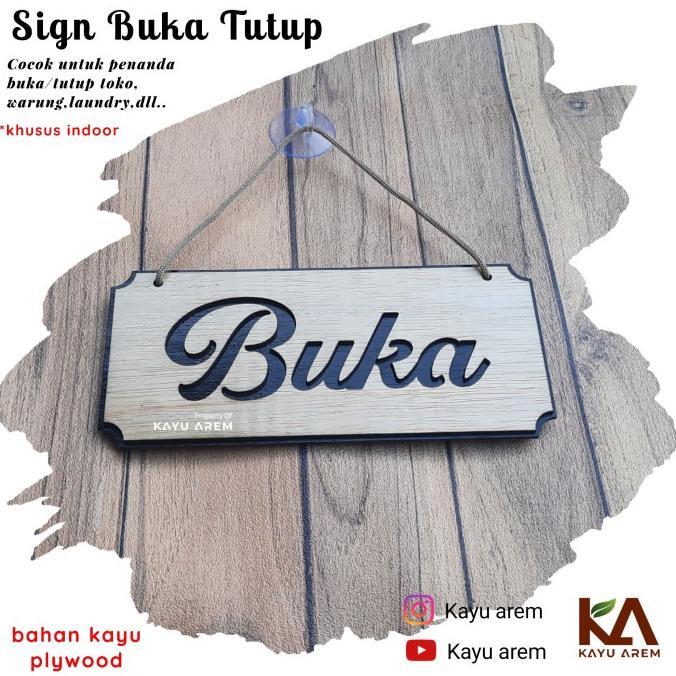 Jual Sign Buka Tutup Kayu / Tulisan Tanda Papan Wooden Signage Open ...