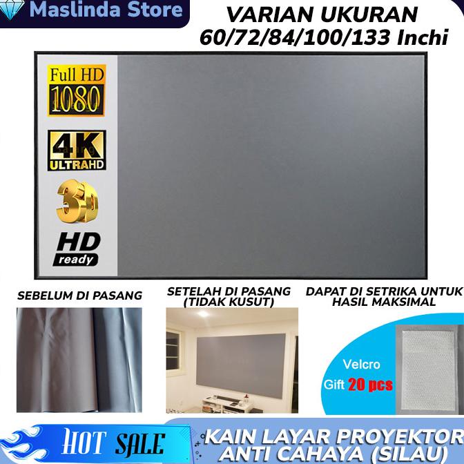 Jual Layar Proyektor Kain Wall Screen Projection Anti Silau 4K Hd ...