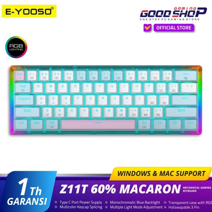 Jual E-YOOSO HOTSWAP MECHANICAL GAMING KEYBOARD 60% MACARON COLOR - Z ...