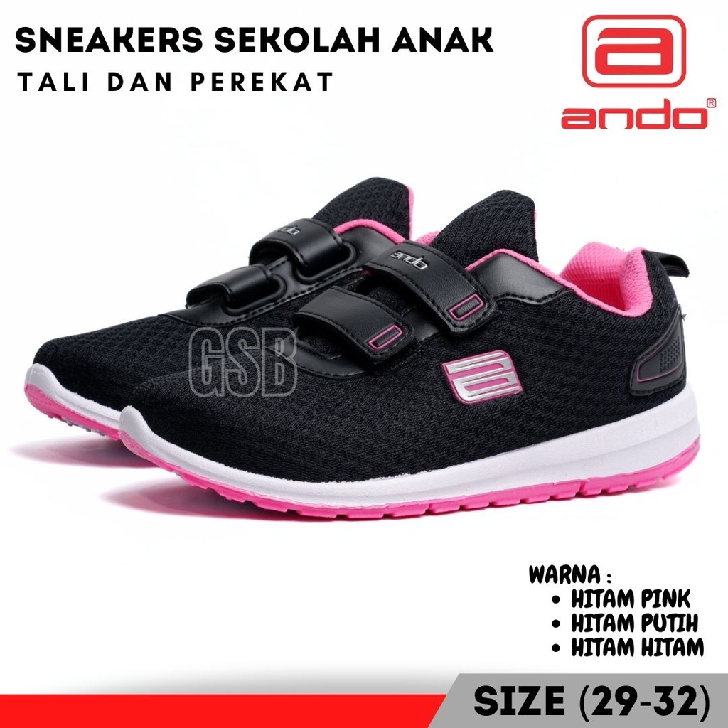 Jual Sepatu Ando Saga Hitam Pink V Sepatu Sekolah Anak Perempuan Sepatu ...