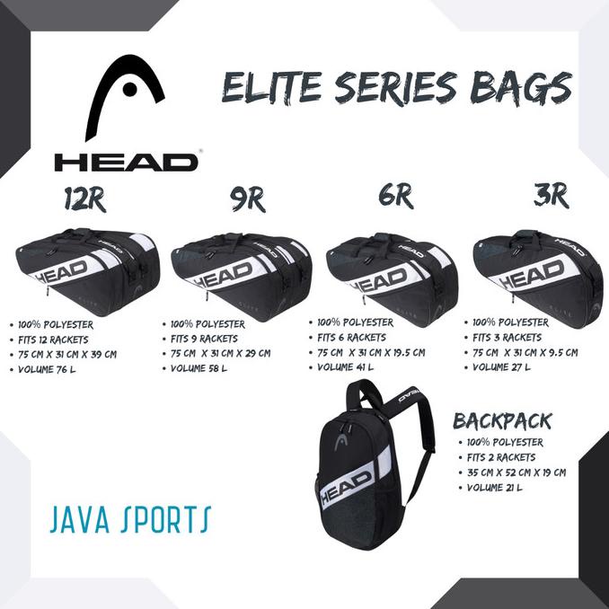Jual Tas Tenis Head Elite Series 12R 9R 6R Backpack Tennis Bag |Black White | Shopee Indonesia