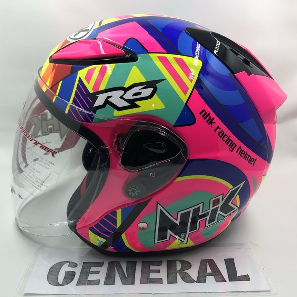 Jual Helm Nhk R6 Motif Pigment Pink Fluorecent Flo Stabilo Half Face ...