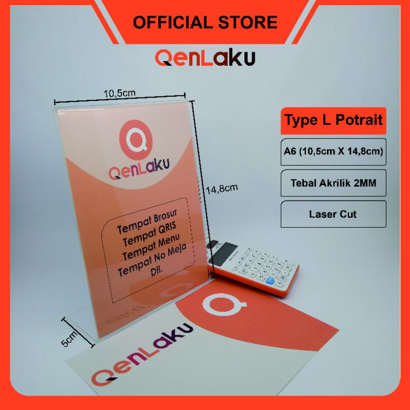 Jual Acrylic Standing A6 Type L Potrait/ Tempat QRIS/ Tempat Brosur ...