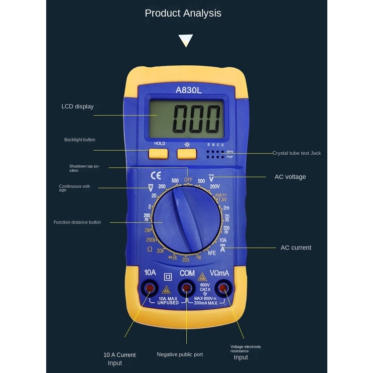 Jual ` kY Multimeter Digital Multitester Avometer Aneng A830L Alat ...