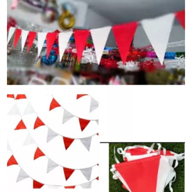 Jual BENDERA KAIN SATIN SEGITIGA MERAH PUTIH PANJANG 5M/BENDERA KAIN ...
