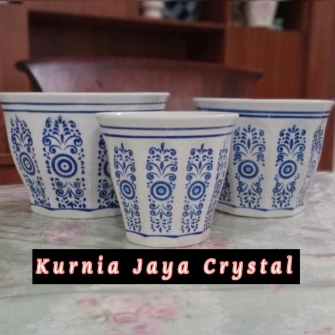 Jual POT TANAMAN KERAMIK BIRU PUTIH MOTIF BATIK UKURAN 20CM, 15CM, 10CM ...