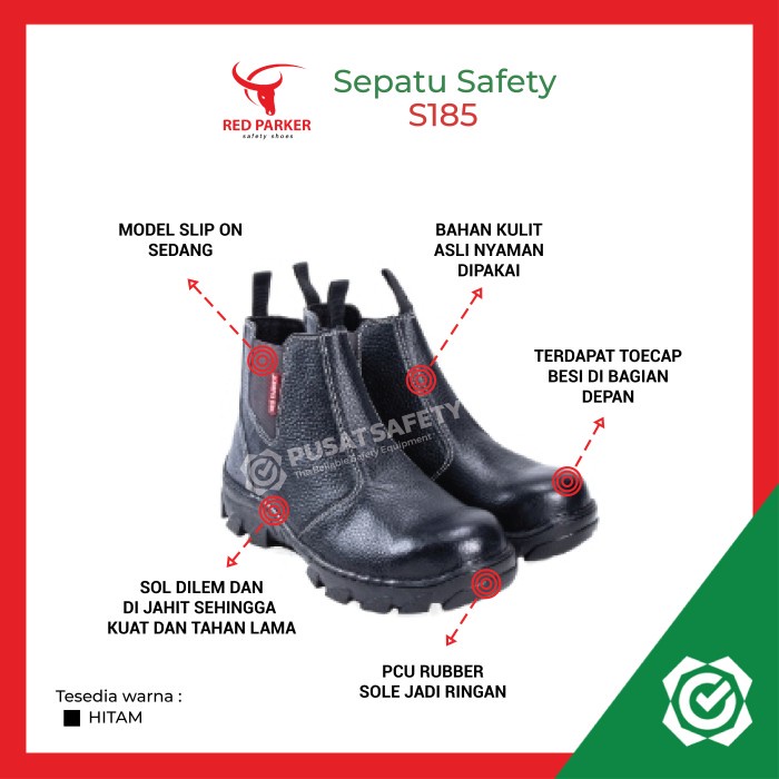 Jual ALAT KESELAMATAN SEPATU KERJA SAFETY SEDANG KARET RED PARKER S185 ...