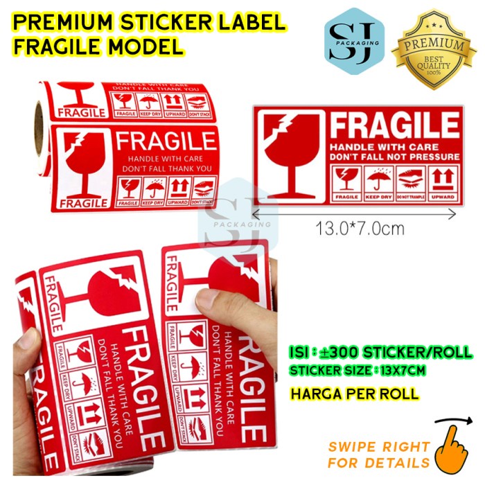 Jual Fragile Sticker Awas Pecah Premium Stiker Handle Care 1 Roll 300 ...