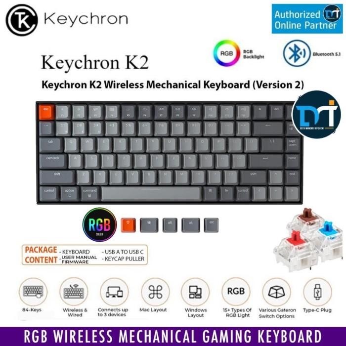 Jual KEYCHRON K2 V2 - RGB BACKLIGHT WIRELESS MECHANICAL GAMING KEYBOARD ...