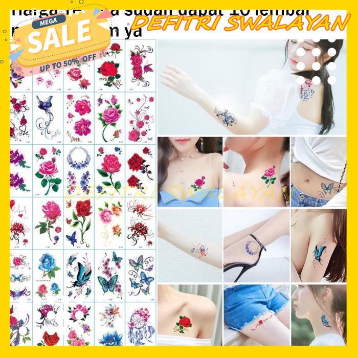 Jual 10 LEMBAR TATO BUNGA 3D STICKER TATTOO TEMPORARY TATO MAWAR BEST ...