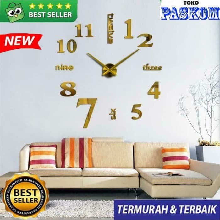 Jual Jam Dinding Besar Raksasa DIY/Giant Wall Clock 80 - 130cm _ EMAS ...