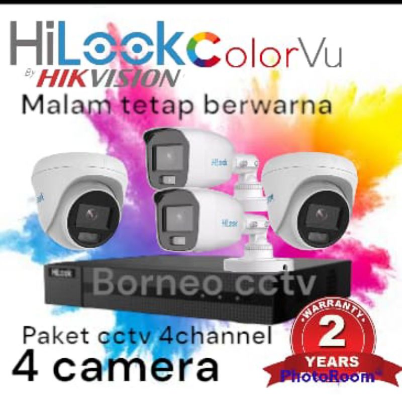 Jual PAKET CCTV HILOOK COLORVU 4 CHANNEL 4 KAMERA 2MP FULL COLOR SIANG ...