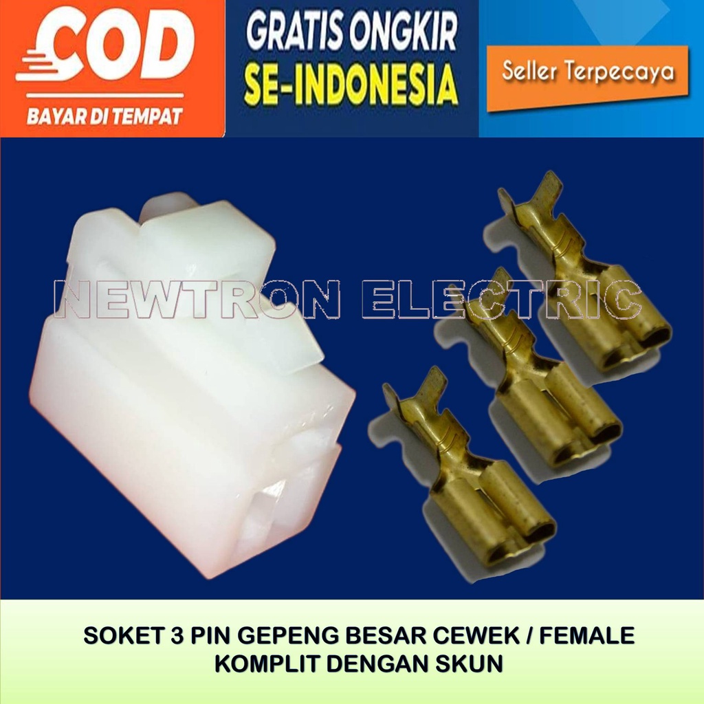 Jual Soket Kabel 3 Pin Besar Cewek Female Komplit Skun Bahan Nylon ...