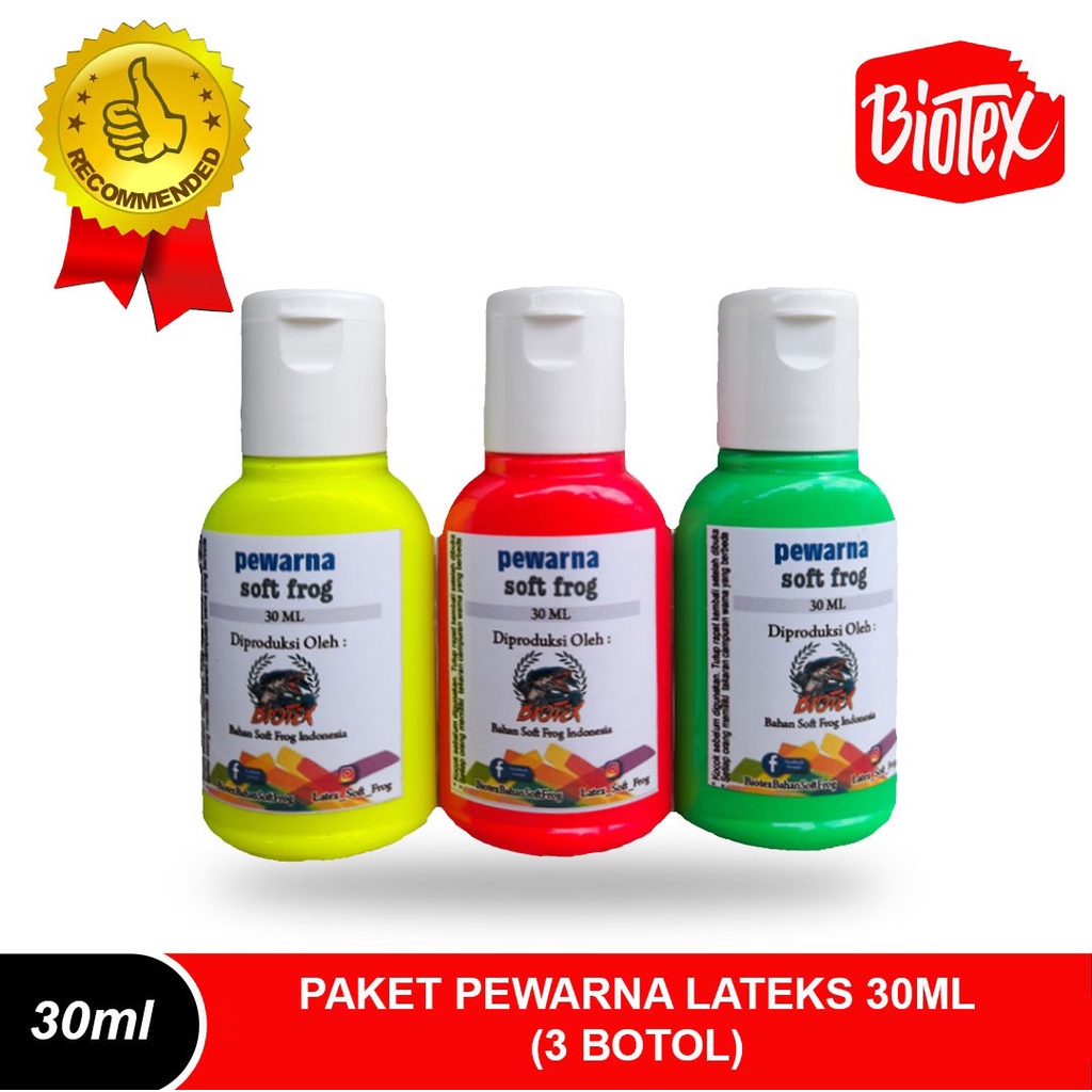 Jual Biotex Paket Pewarna Lateks Untuk Soft Frog 30 ml 3 Botol | Shopee ...
